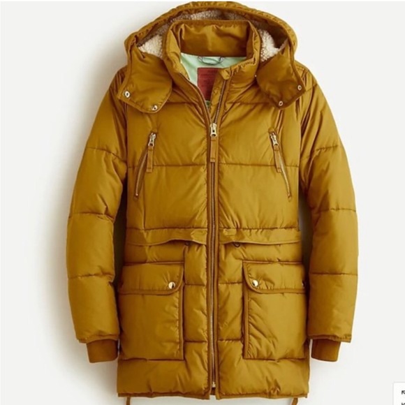 J. Crew | Jackets & Coats | J Crew Recycled Mustard Yellow Puffer Parka ...